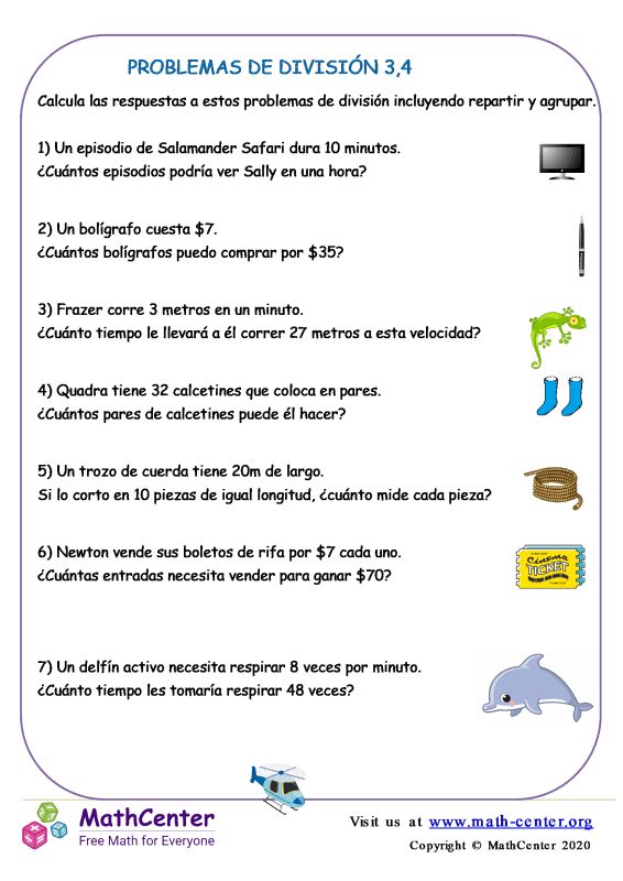 PROBLEMAS DE DIVISIÓN RESUELTOS PARA TERCERO DE PRIMARIA
